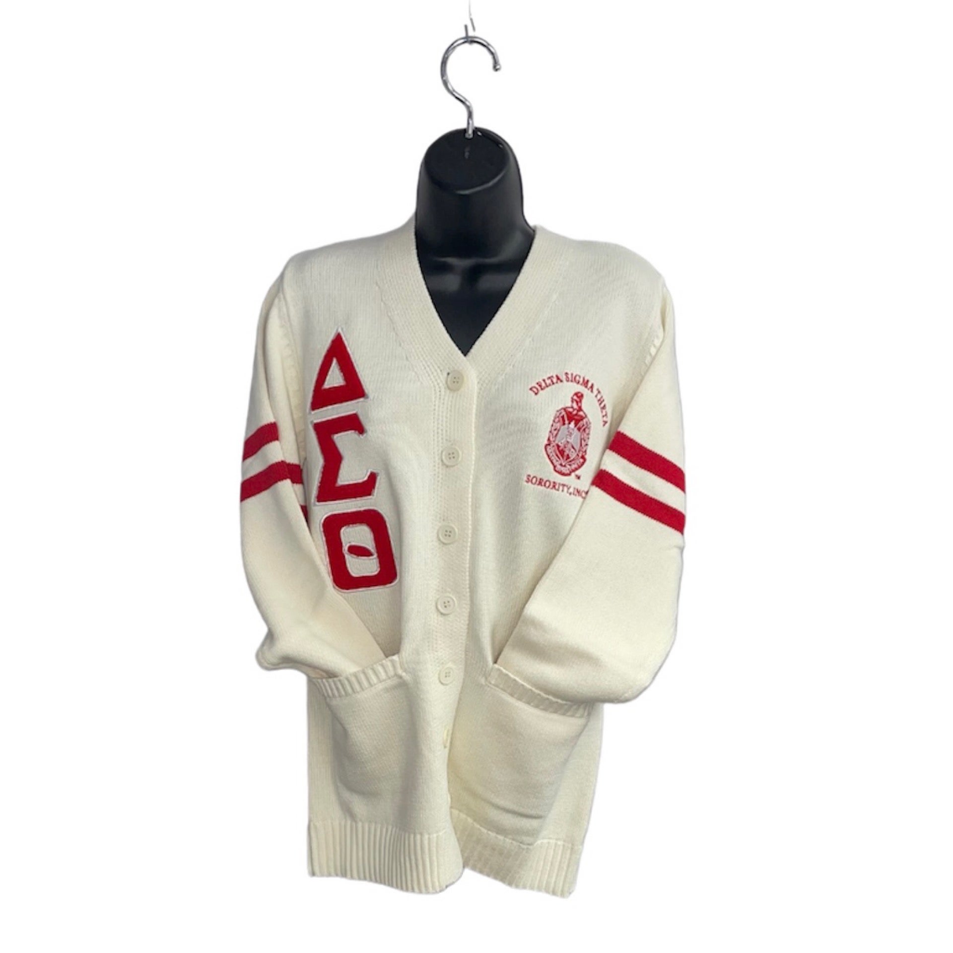 Sweater: Delta Varsity White | Unique Greek Boutique